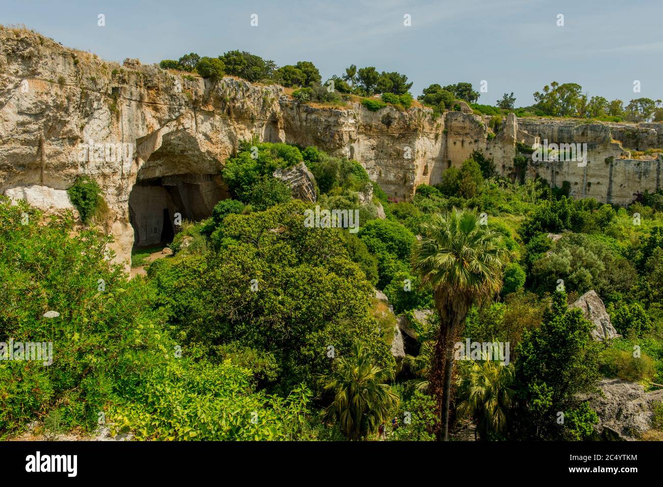 View of the quarries at the Archeological Park in Syracuse on the ...
