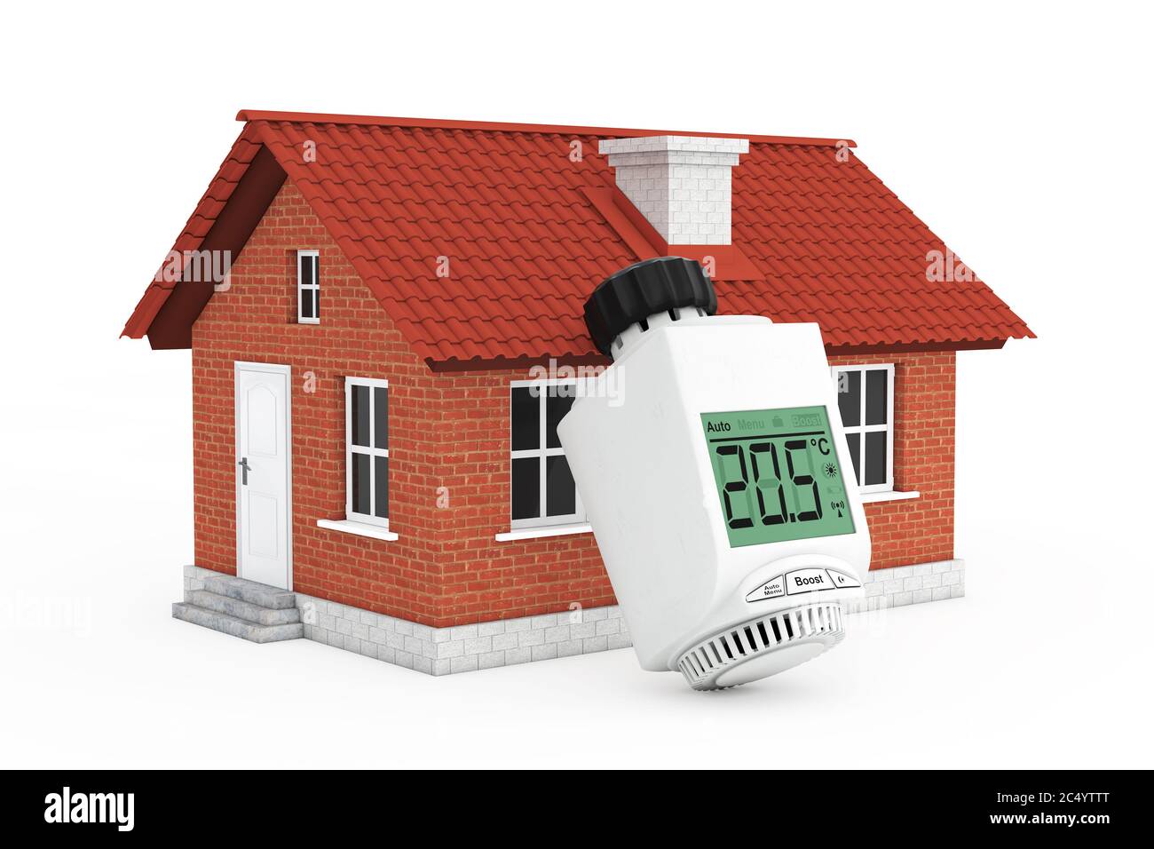 Digital Wireless Radiator Thermostatic Valve near House Building on a ...