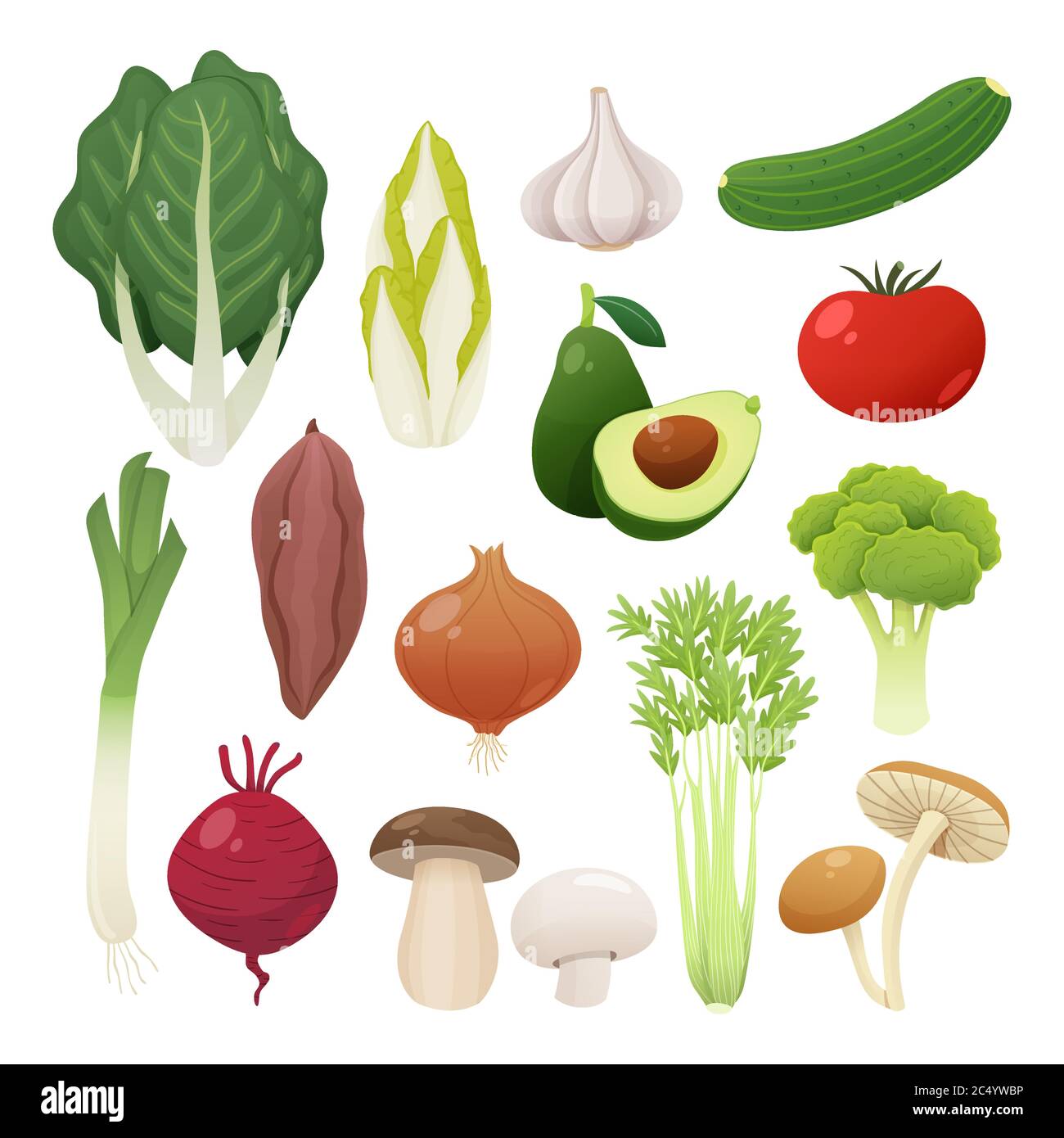 Cute and tasty vegetables collection. Healthy food ingredients. Vector ...