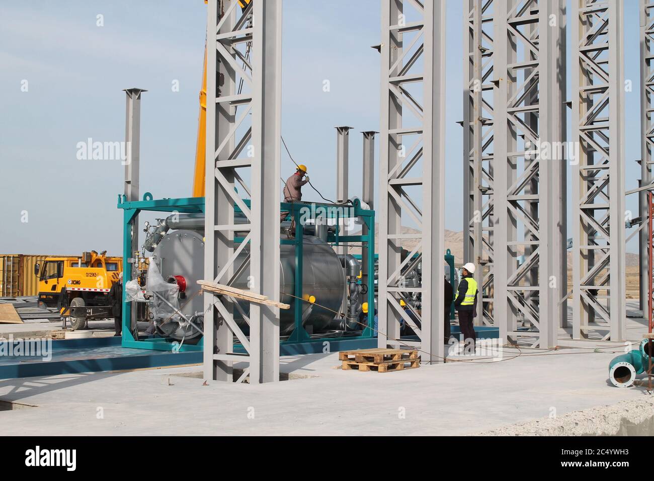 Oil pipes in a petrochemical plant during the production of oil and gas ...