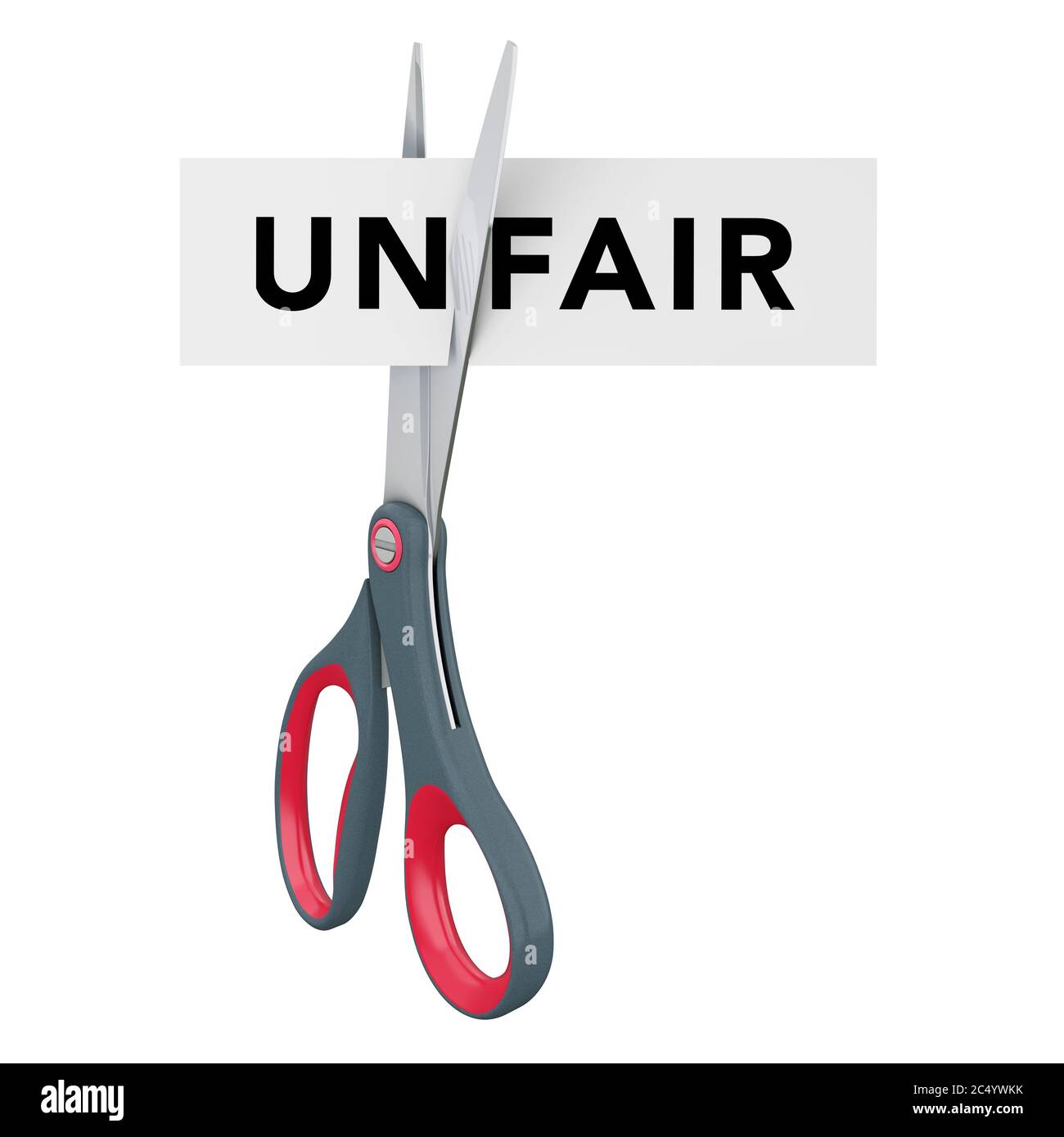 Cutting Unfair to Fair Paper Sign with Scissors on a white background ...