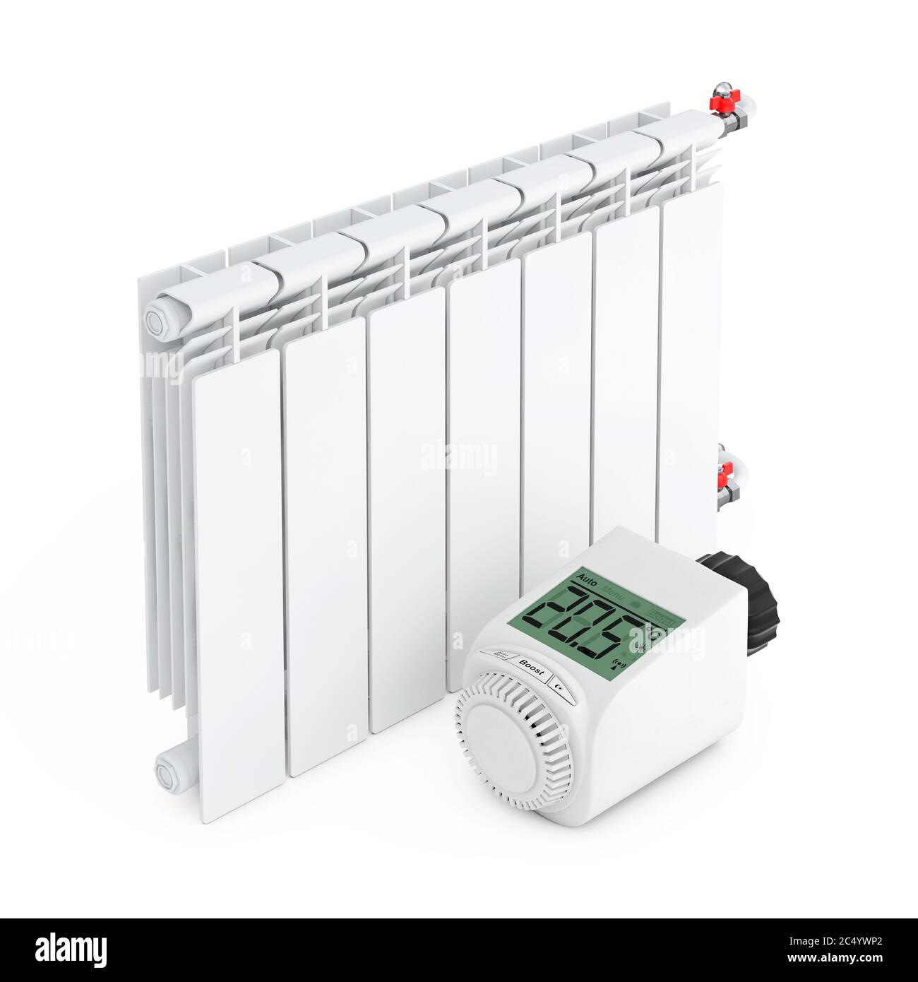Digital Wireless Radiator Thermostatic Valve near Radiator on a white ...