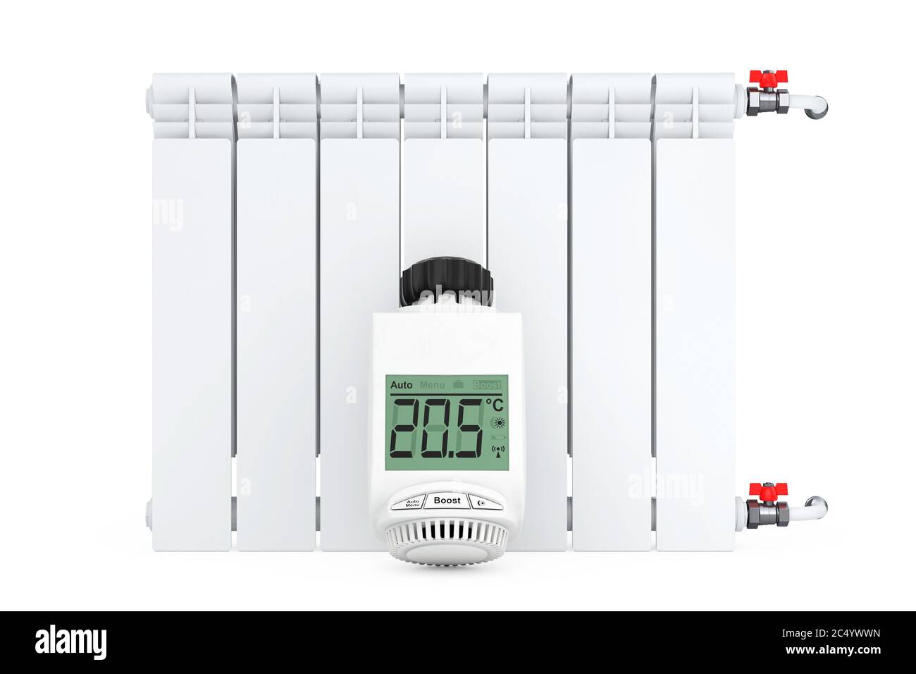 Digital Wireless Radiator Thermostatic Valve near Radiator on a white ...