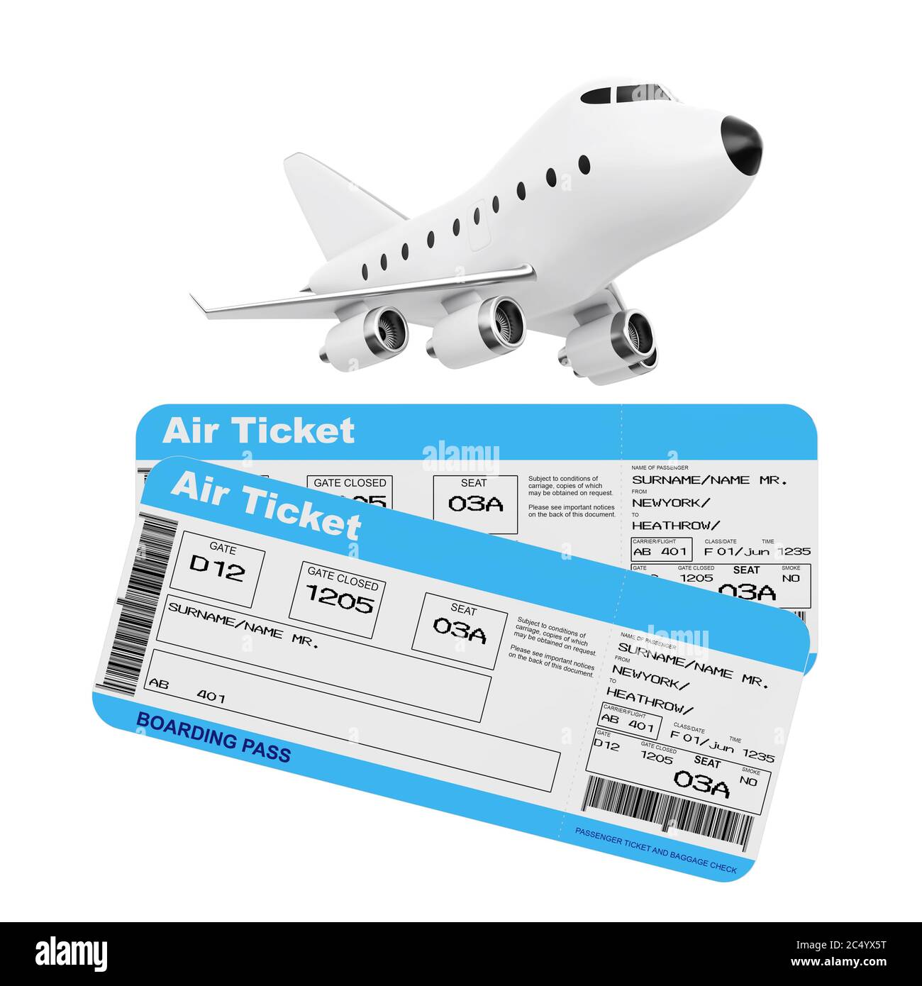 Air Travel Concept. Cartoon Toy Jet Airplane with Airline Boarding Pass ...