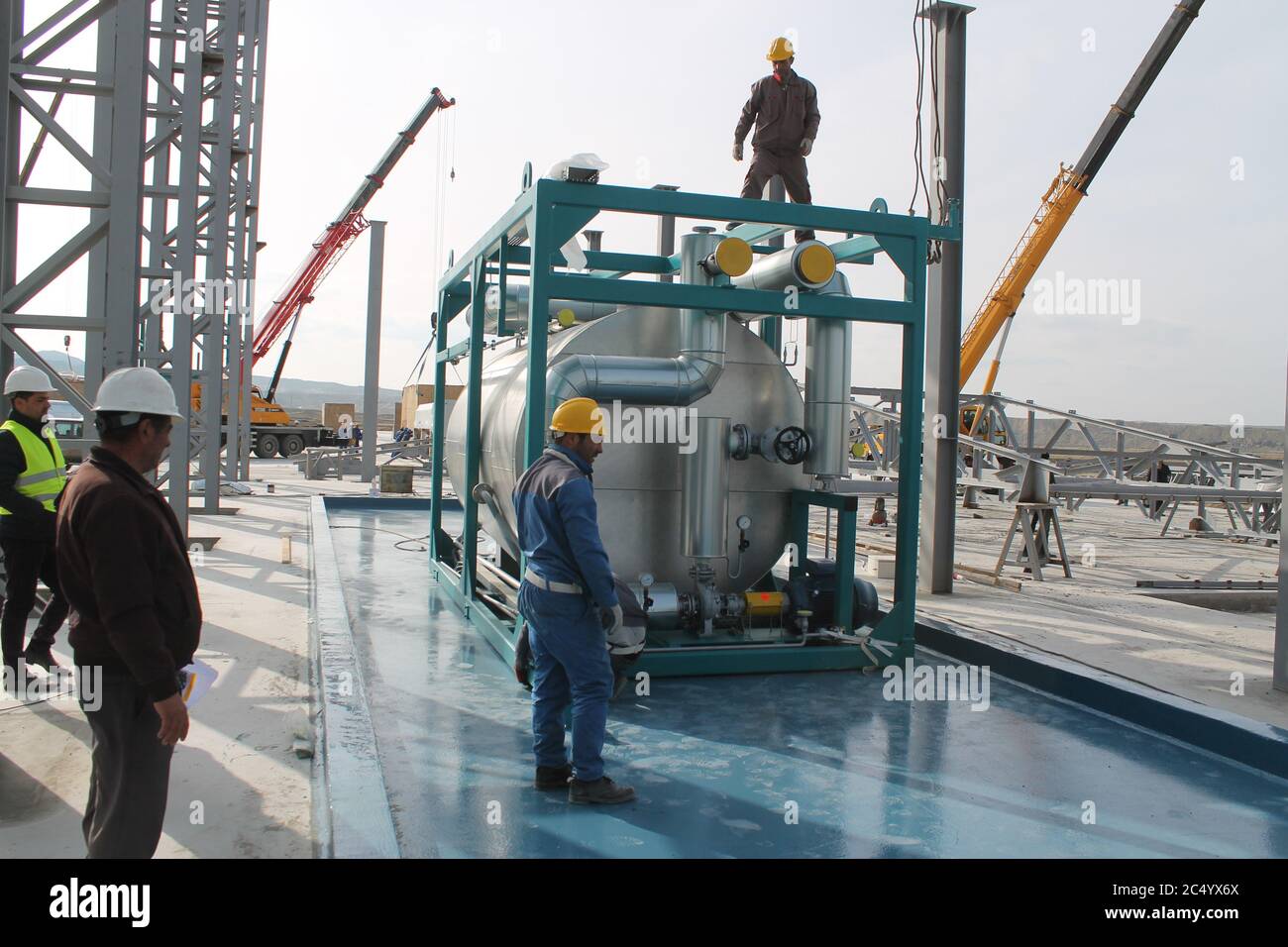 Oil pipes in a petrochemical plant during the production of oil and gas ...