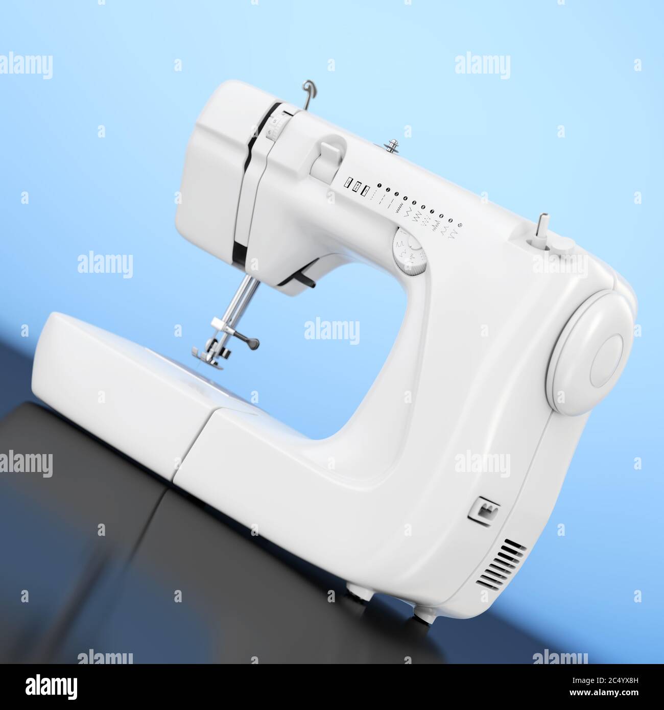 Modern White Sewing Machine on a blue background. 3d Rendering Stock ...