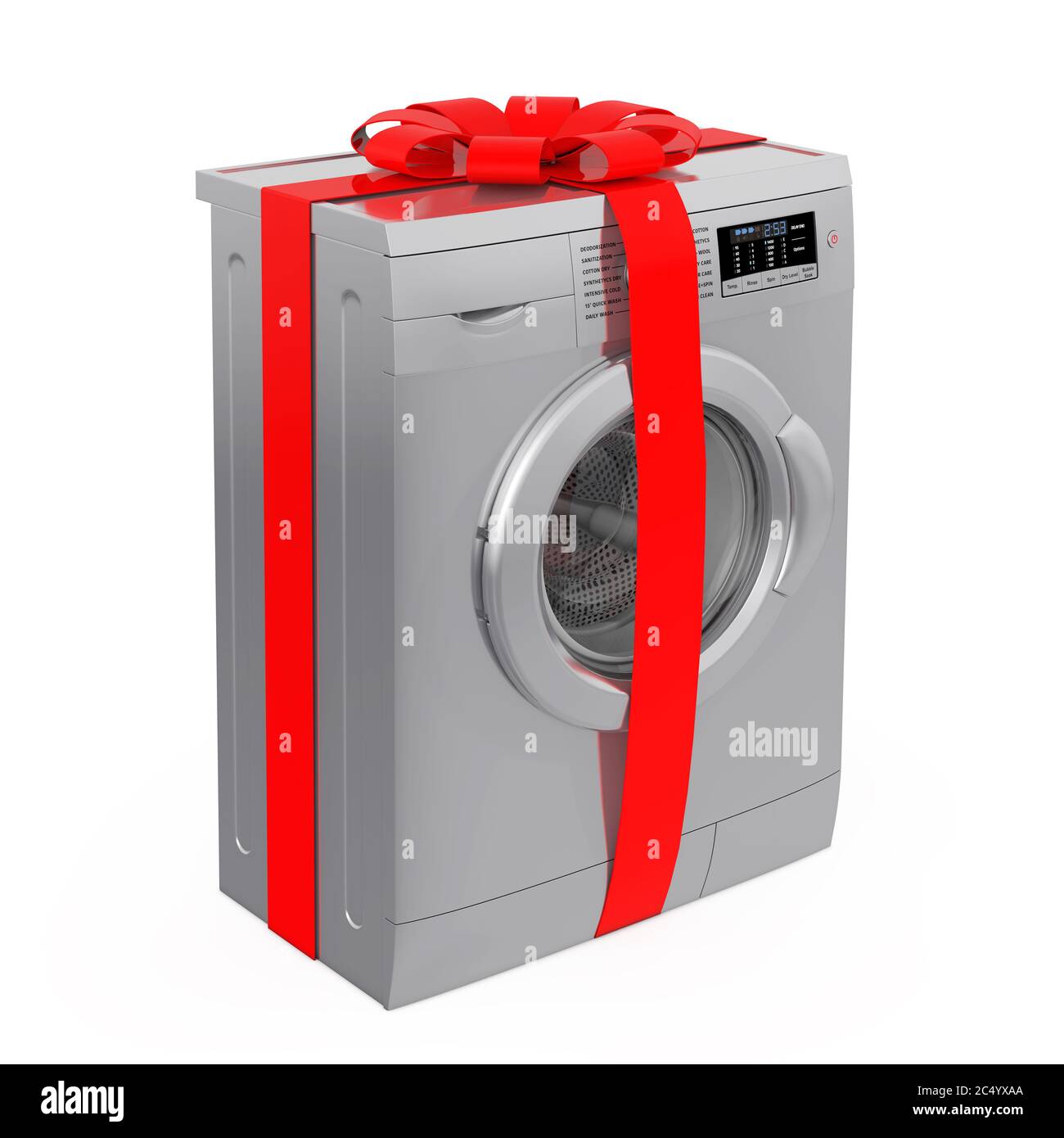 Modern Silver Washing Machine with Red Ribbon and Bow as Gift on a ...