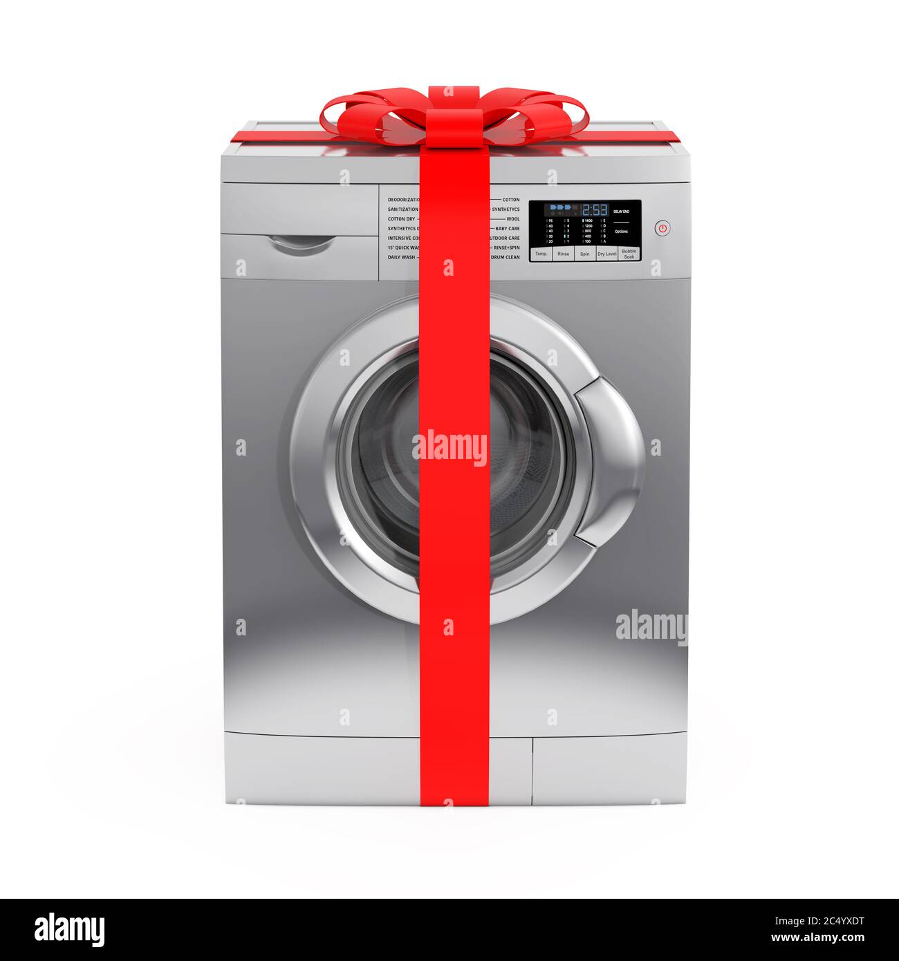 Modern Silver Washing Machine with Red Ribbon and Bow as Gift on a ...