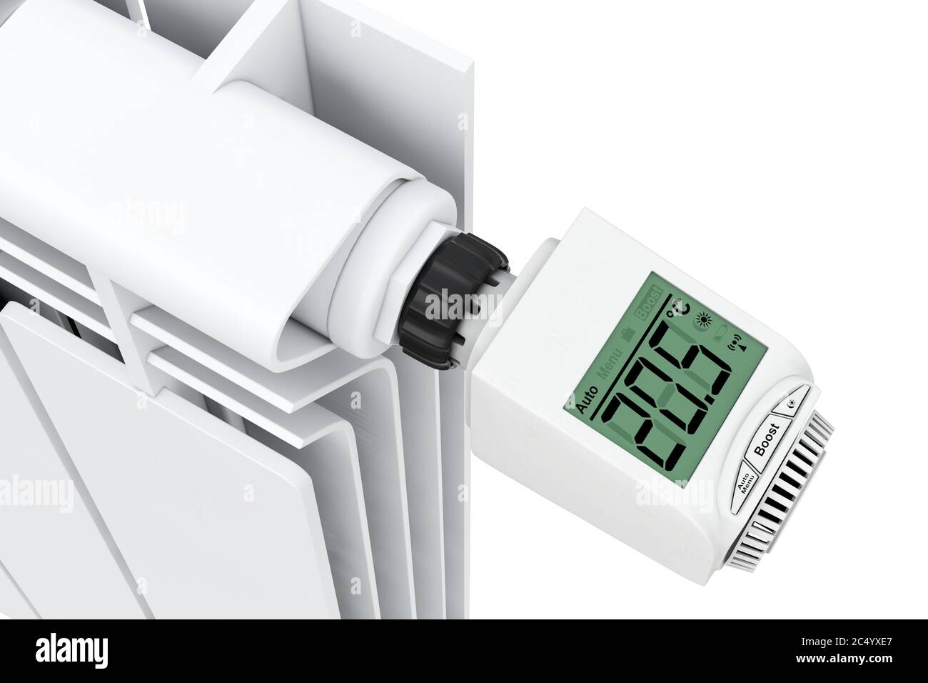 Digital Wireless Radiator Thermostatic Valve connected to Radiator on a ...