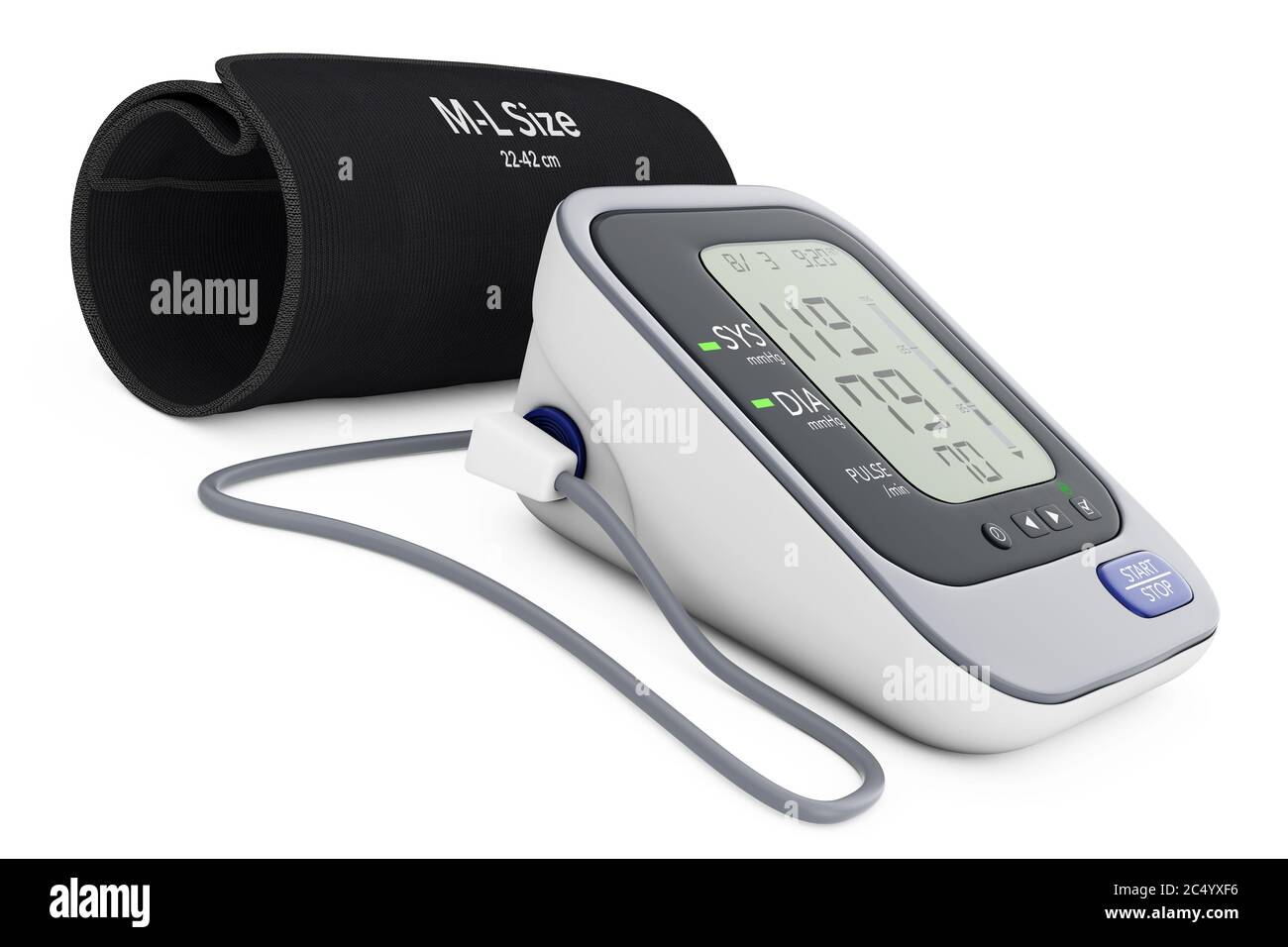 Digital Blood Pressure Monitor with Cuff on a white background. 3d ...