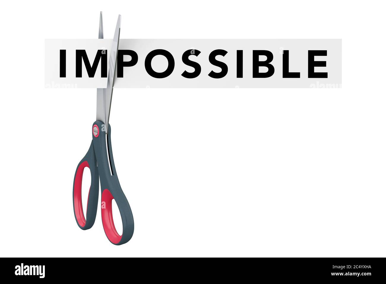 Cutting Impossible to Possible Paper Sign with Scissors on a white ...
