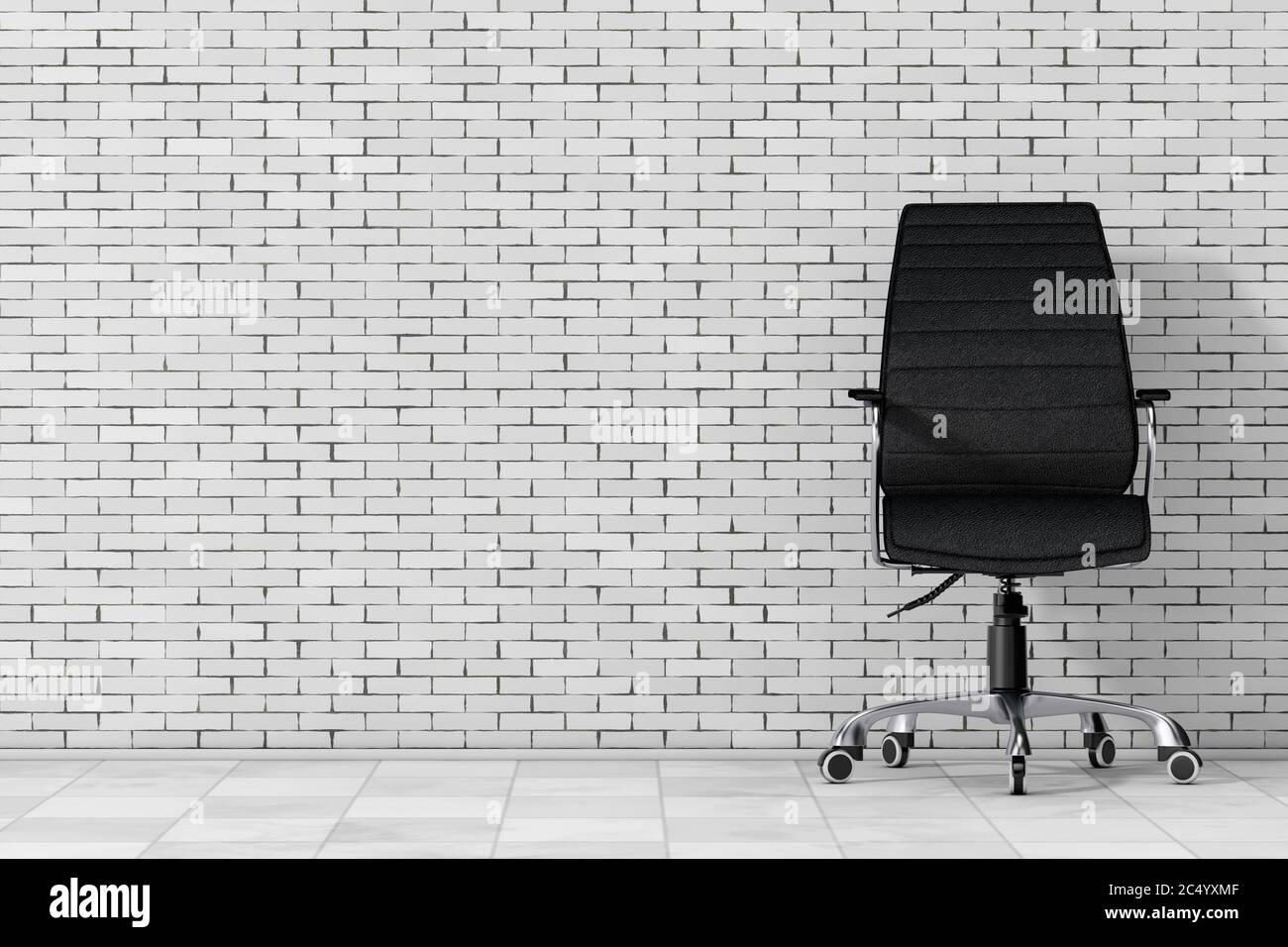 Black Leather Boss Office Chair in front of brick wall. 3d Rendering ...