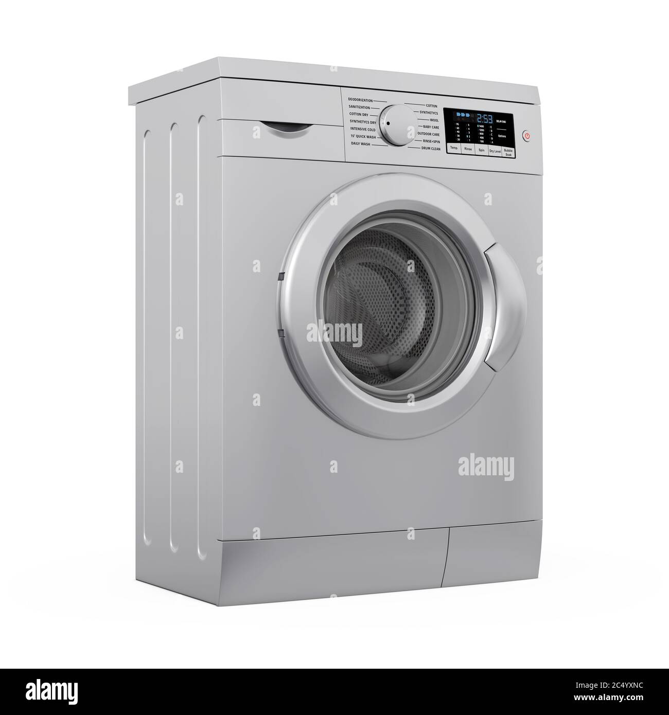 Modern Metalic Washing Machine on a white background. 3d Rendering ...