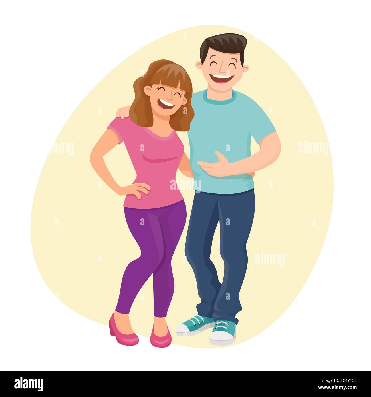 Portrait of two friends laughing. Friendship concept. Vector ...