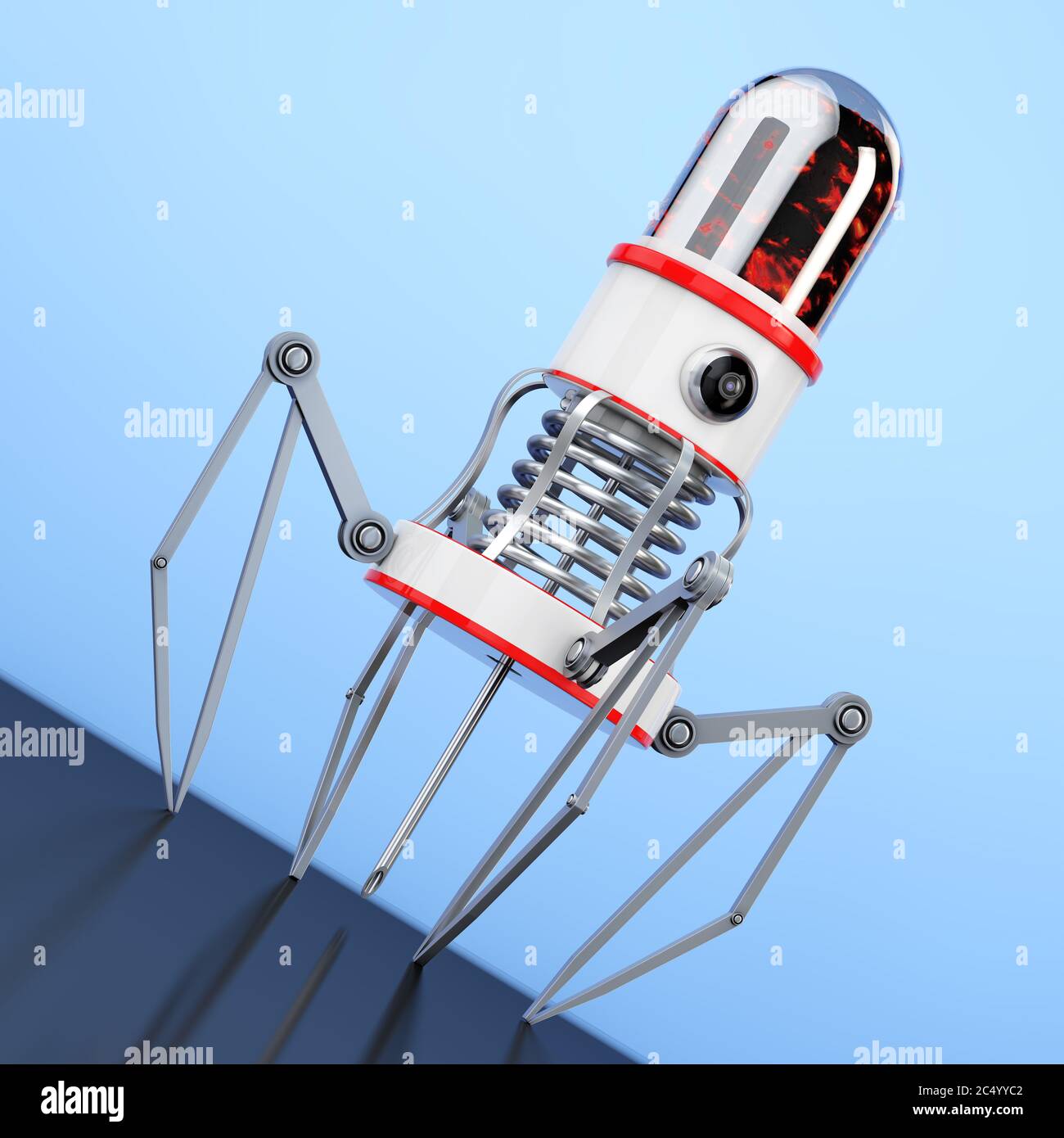 Blood Nano Robot with Camera, Claws and Needle on a blue background. 3d ...