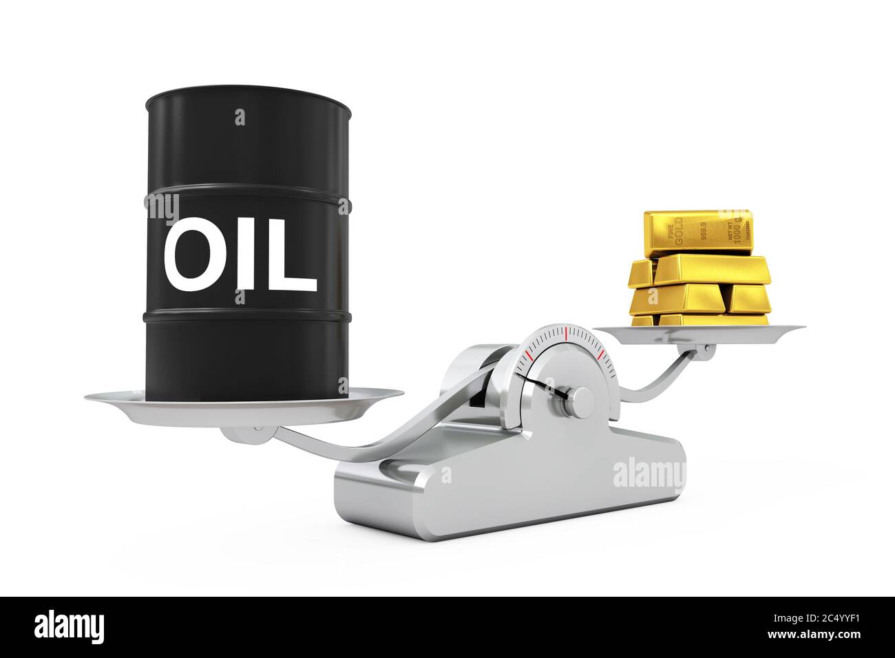 Black Oil Barrel with Golden Bars Balancing on a Simple Weighting Scale ...