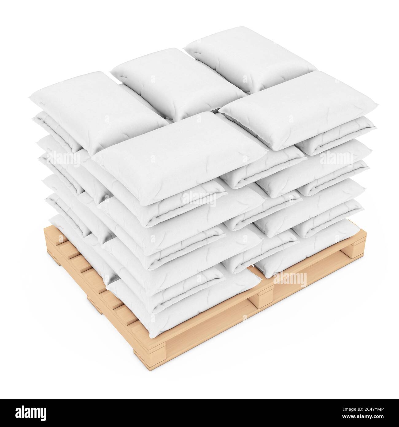 Stack of Blank Paper Sack Bag over Wooden Pallet on a white background ...
