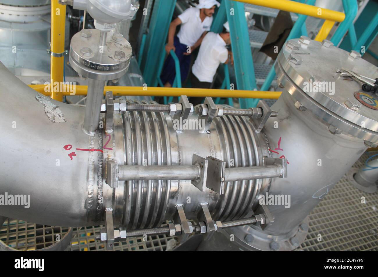 Oil pipes at a petrochemical plant in the production of oil and gas ...