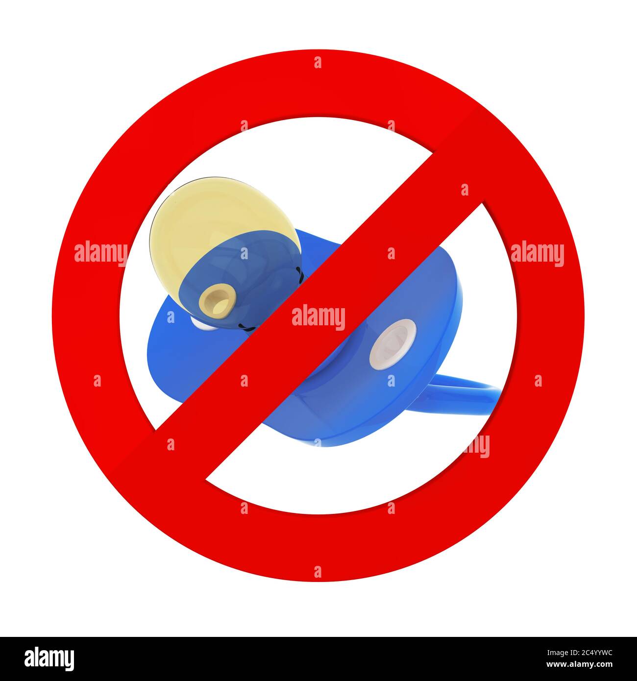 Blue Pacifier in Prohibition Sign on a white background. 3d Rendering ...