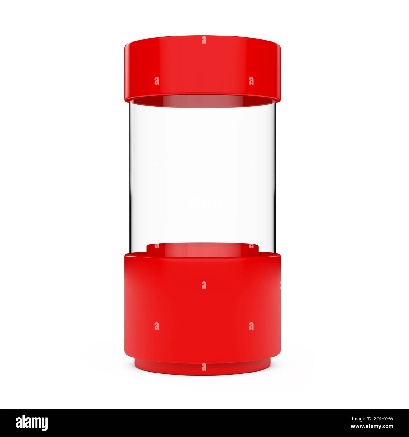 Red Empty Glass Shop Showcase Cylinder on a white background. 3d ...