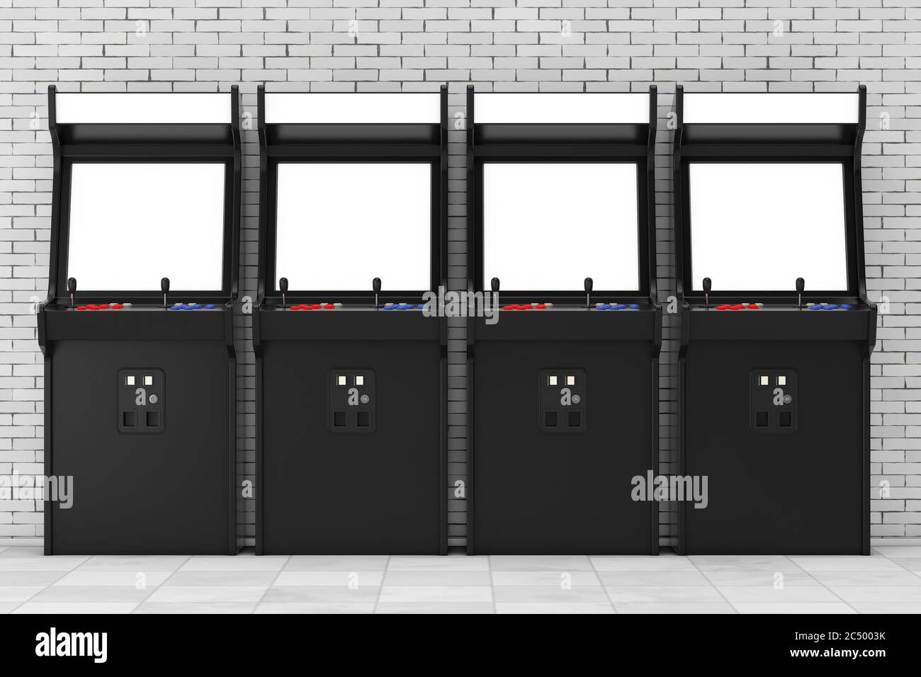 Row of Gaming Arcade Machines with Blank Screen for Your Design in ...