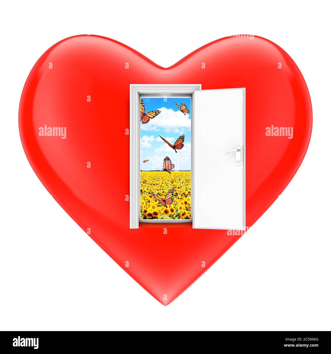 Open Heart Concept. Heart with Opened Door on a white background. 3d ...