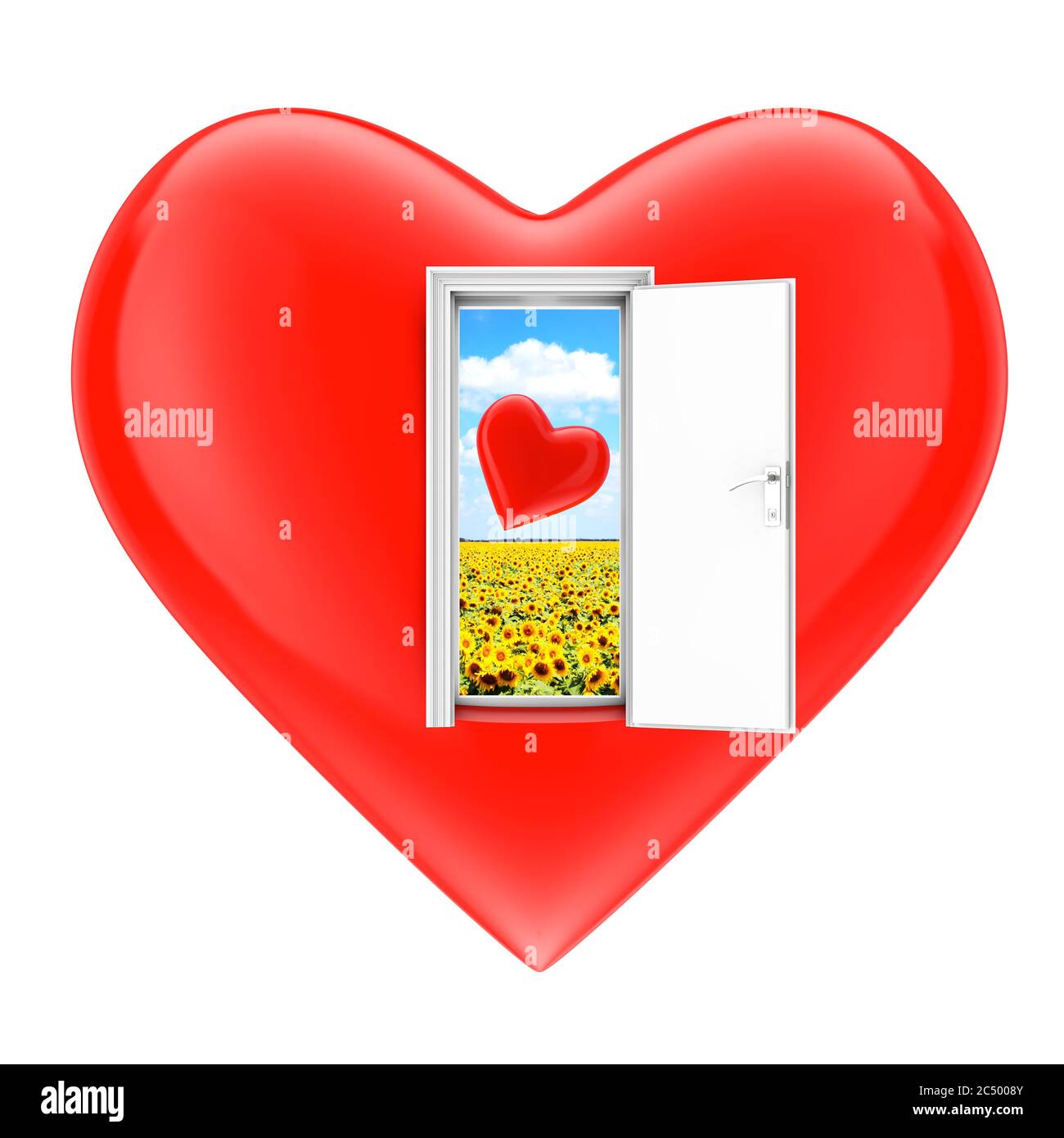 Open Heart Concept. Heart with Opened Door on a white background. 3d ...