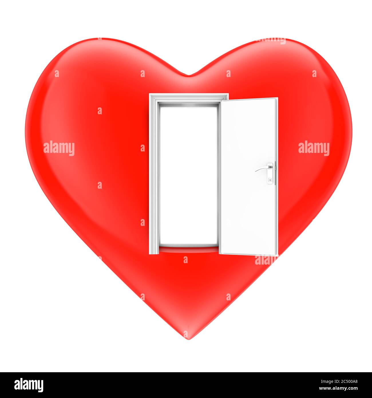 Open Heart Concept. Heart with Opened Door on a white background. 3d ...