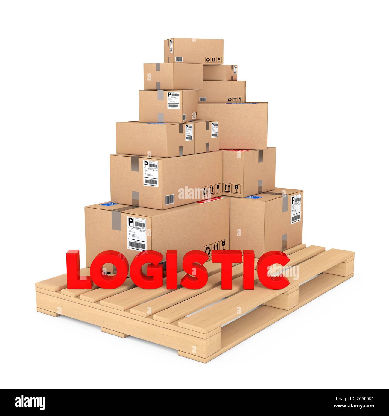 Logistics concept. Cardboard Boxes on Wooden Palette with Logistic Sign ...