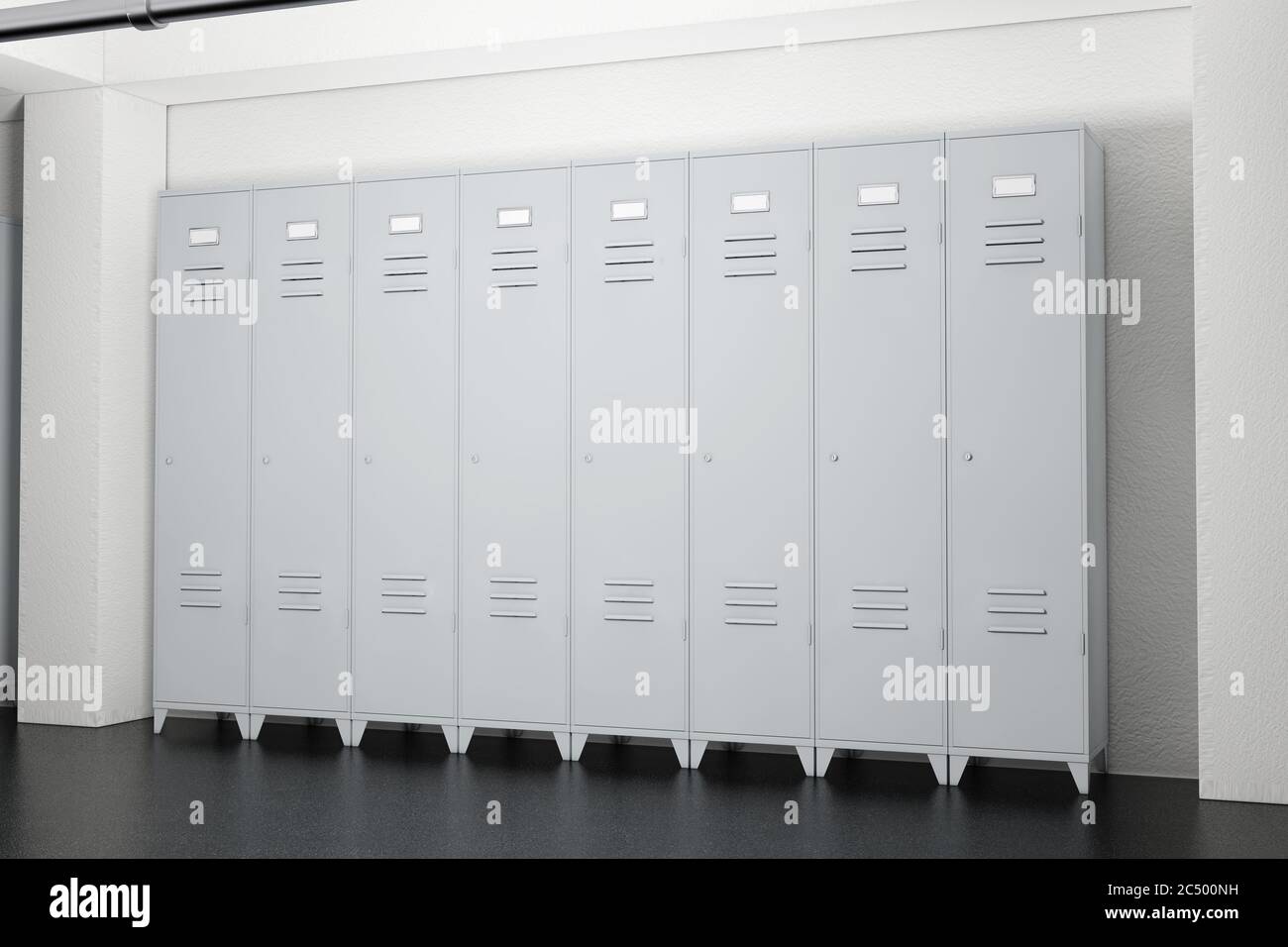 Grey Metal Lockers in Lockers Room extreme closeup. 3d Rendering Stock ...