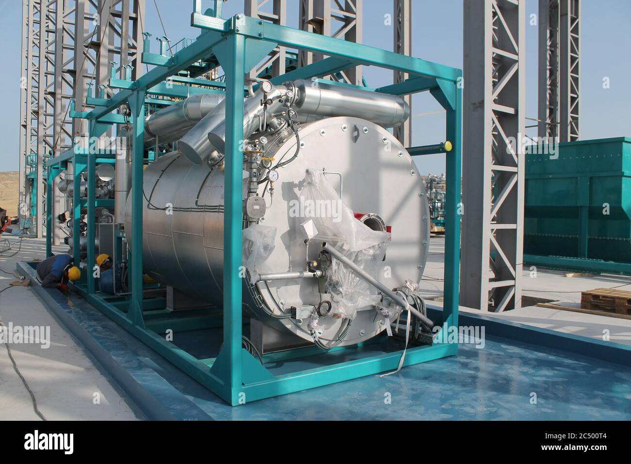Oil pipes in a petrochemical plant during the production of oil and gas ...