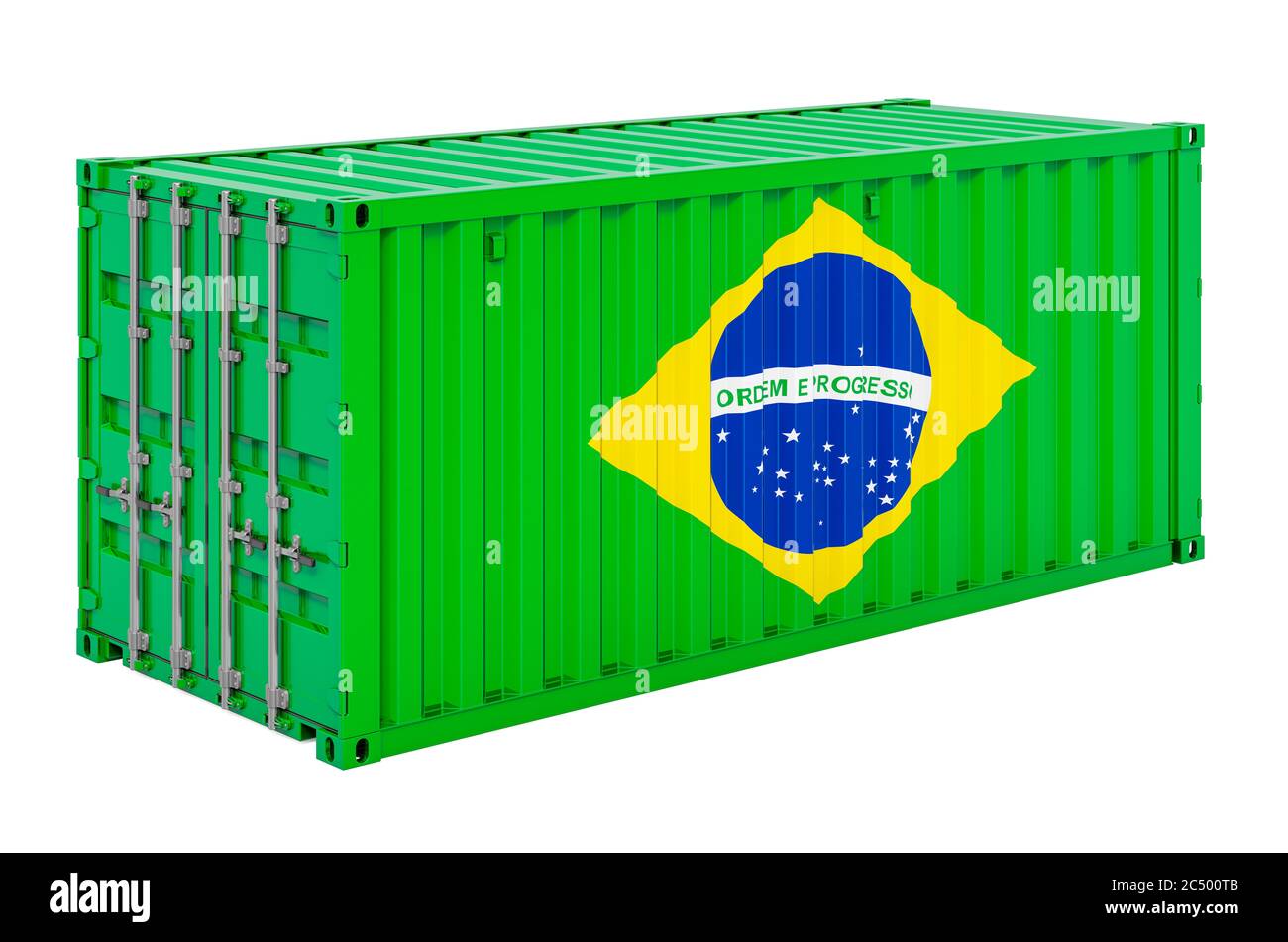 Cargo container with Brazilian flag, 3D rendering isolated on white ...