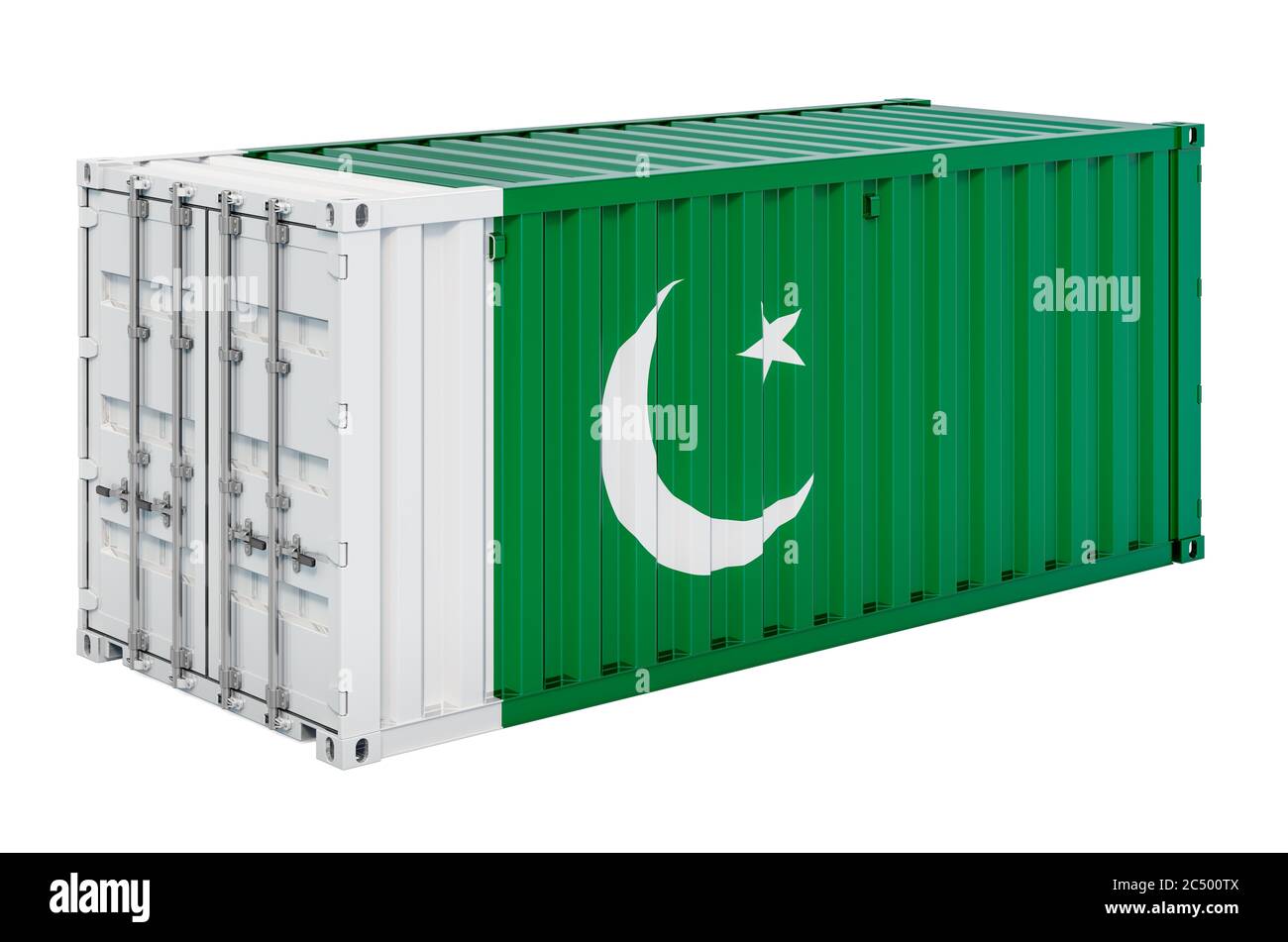 Cargo container with Pakistani flag, 3D rendering isolated on white ...