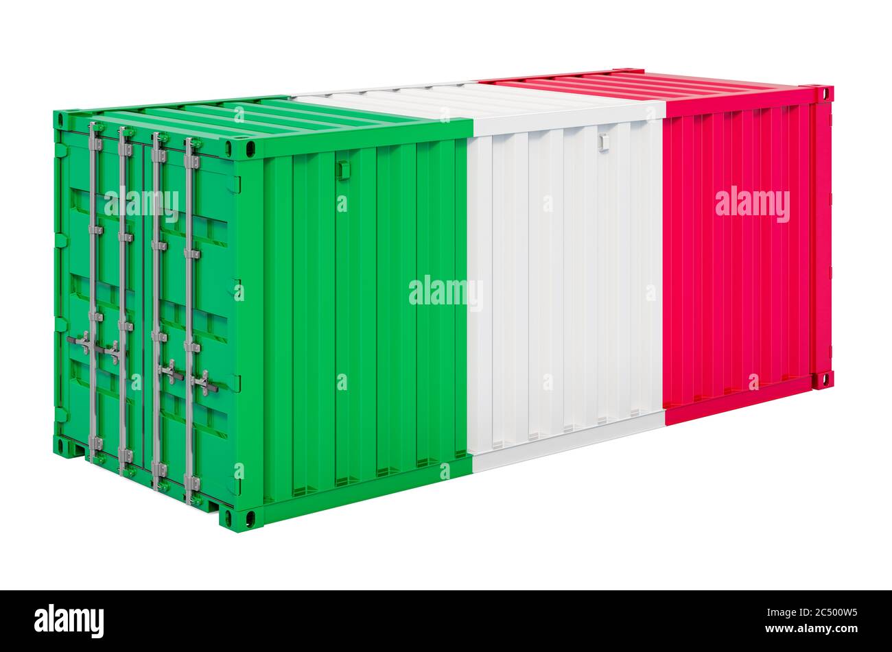 Cargo container with Italian flag, 3D rendering isolated on white ...