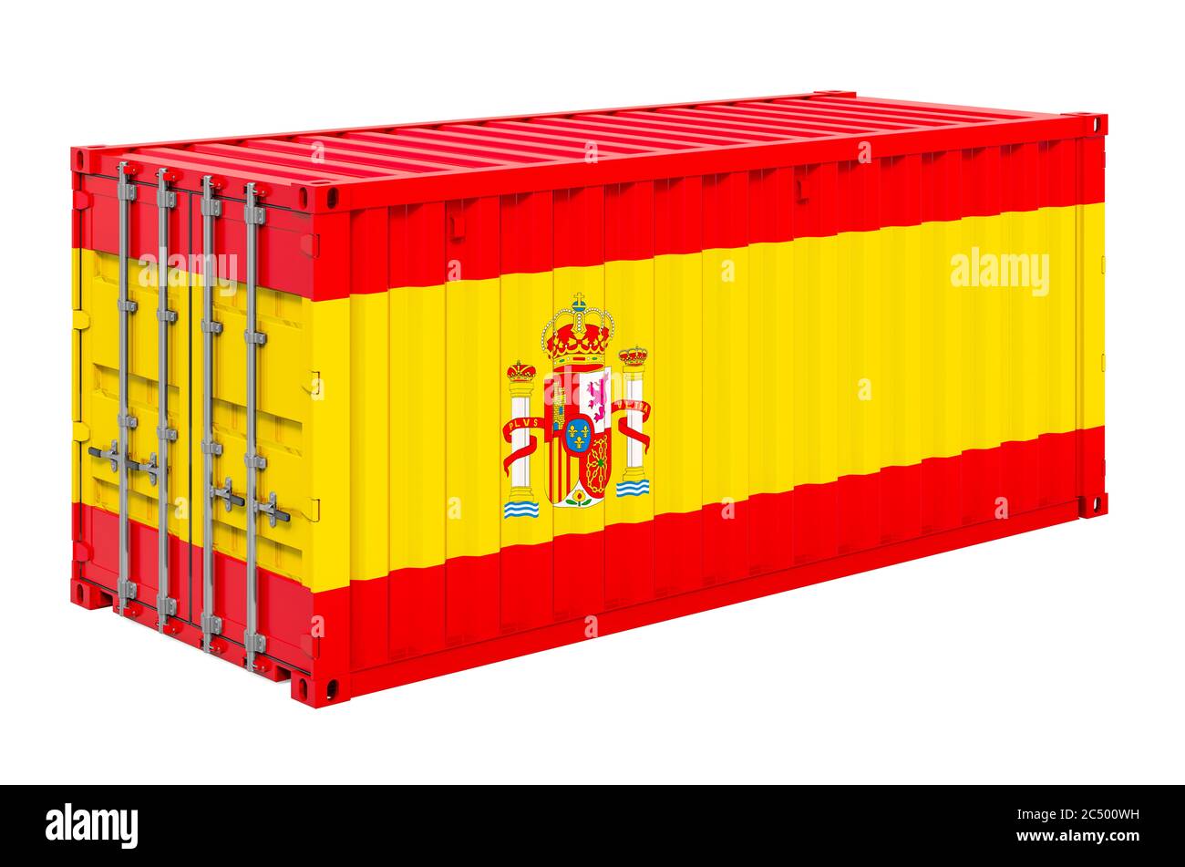 Cargo container with Spanish flag, 3D rendering isolated on white ...
