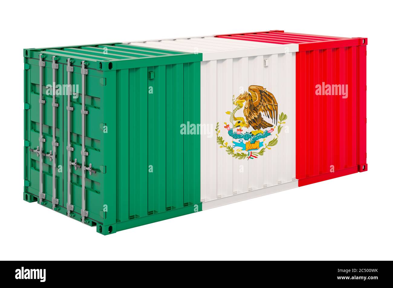 Cargo container with Mexican flag, 3D rendering isolated on white ...