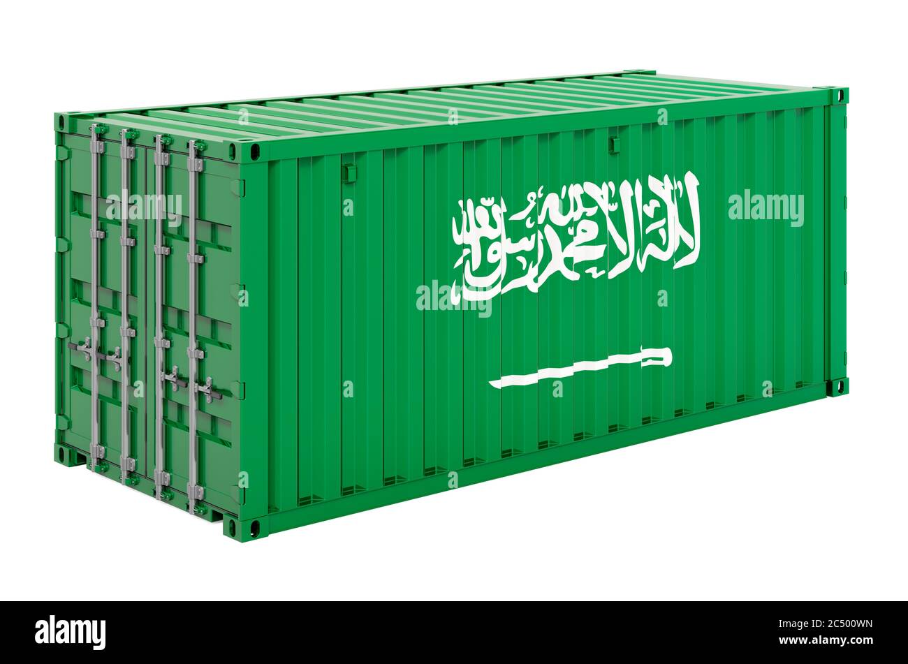 Cargo container with Saudi Arabian flag, 3D rendering isolated on white ...