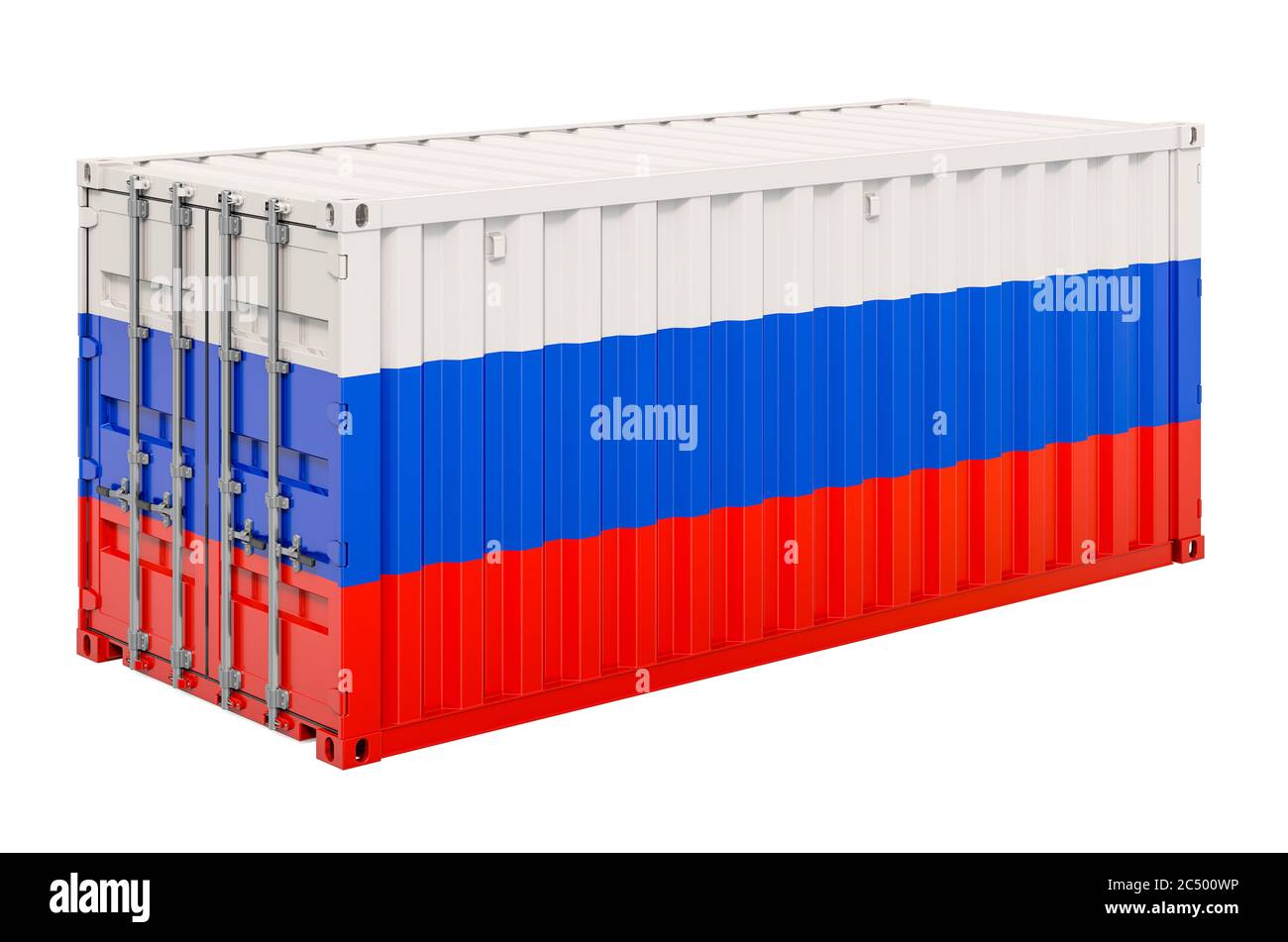 Cargo container with Russian flag, 3D rendering isolated on white ...