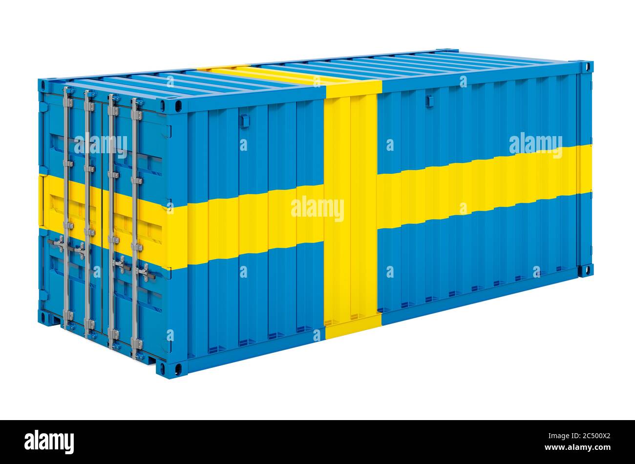 Cargo container with Swedish flag, 3D rendering isolated on white ...