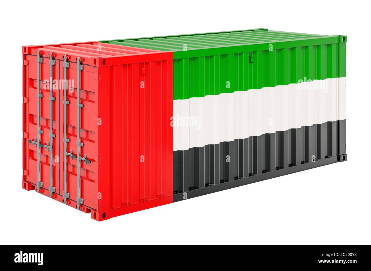 Cargo container with the United Arab Emirates flag, 3D rendering ...