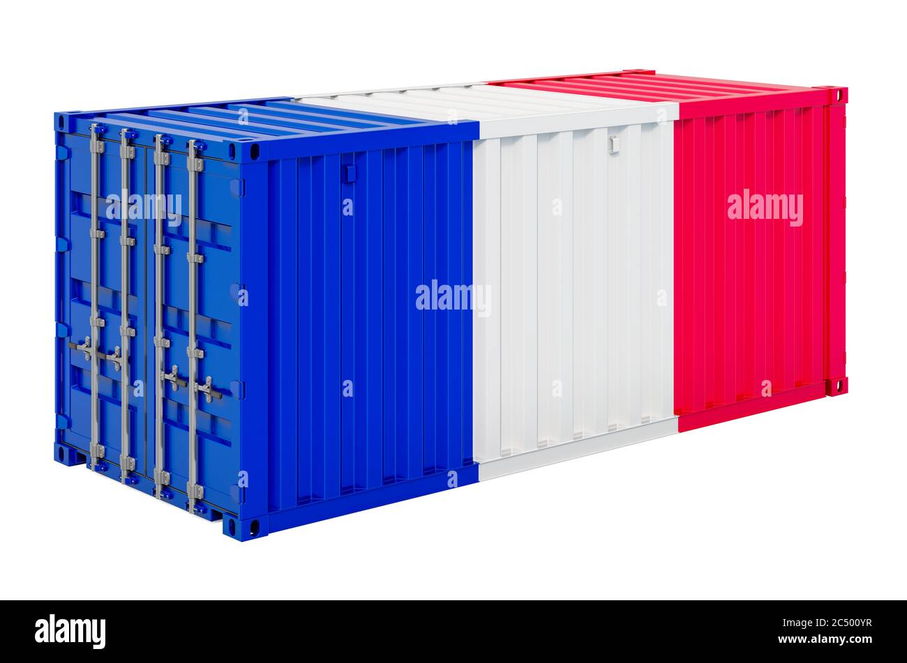 Cargo container with French flag, 3D rendering isolated on white ...