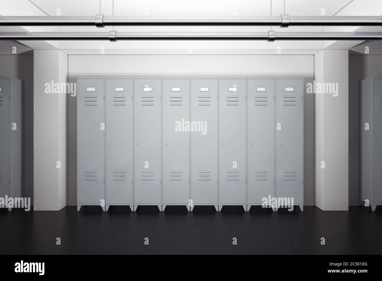 Grey Metal Lockers in Lockers Room extreme closeup. 3d Rendering Stock ...