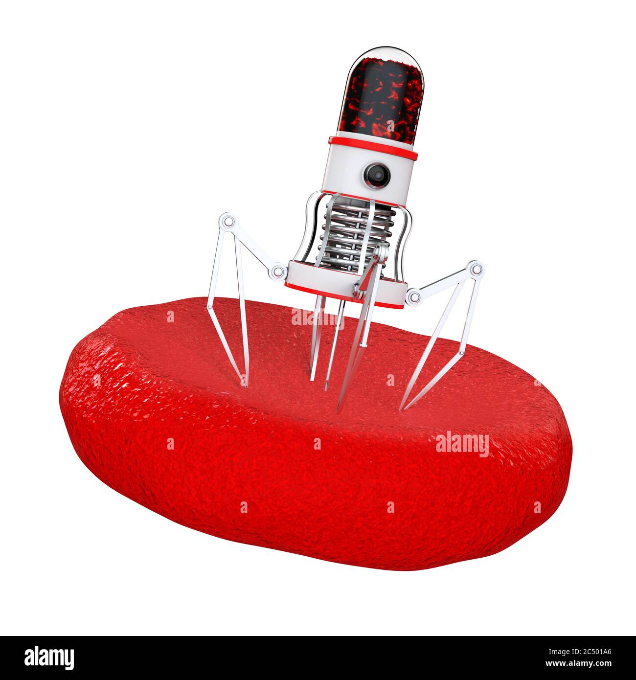 Blood Nano Robot with Camera, Claws and Needle over Blood Cell on a ...