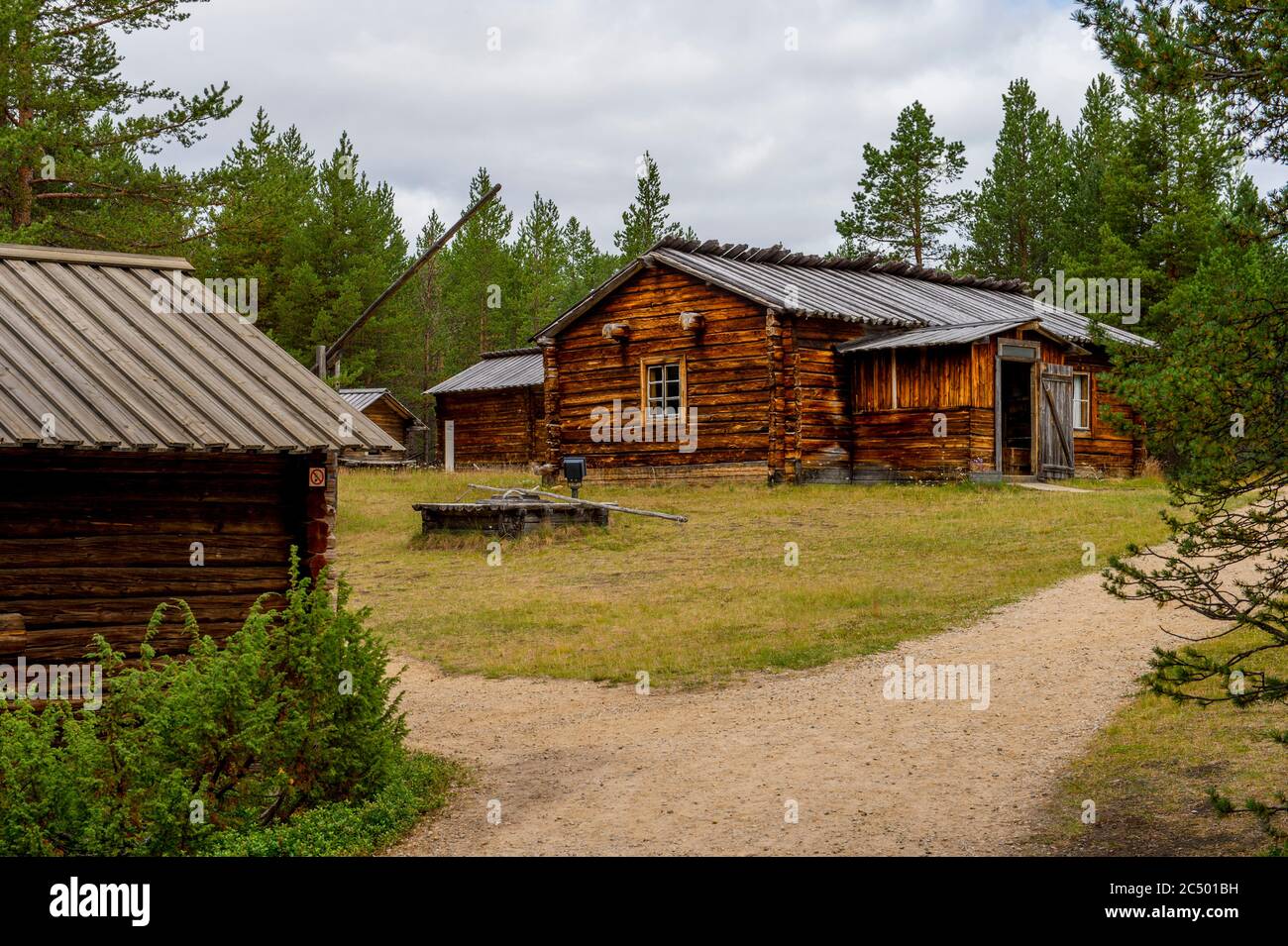 Sami log buildings at the open-air section of Siida Museum in Inari ...