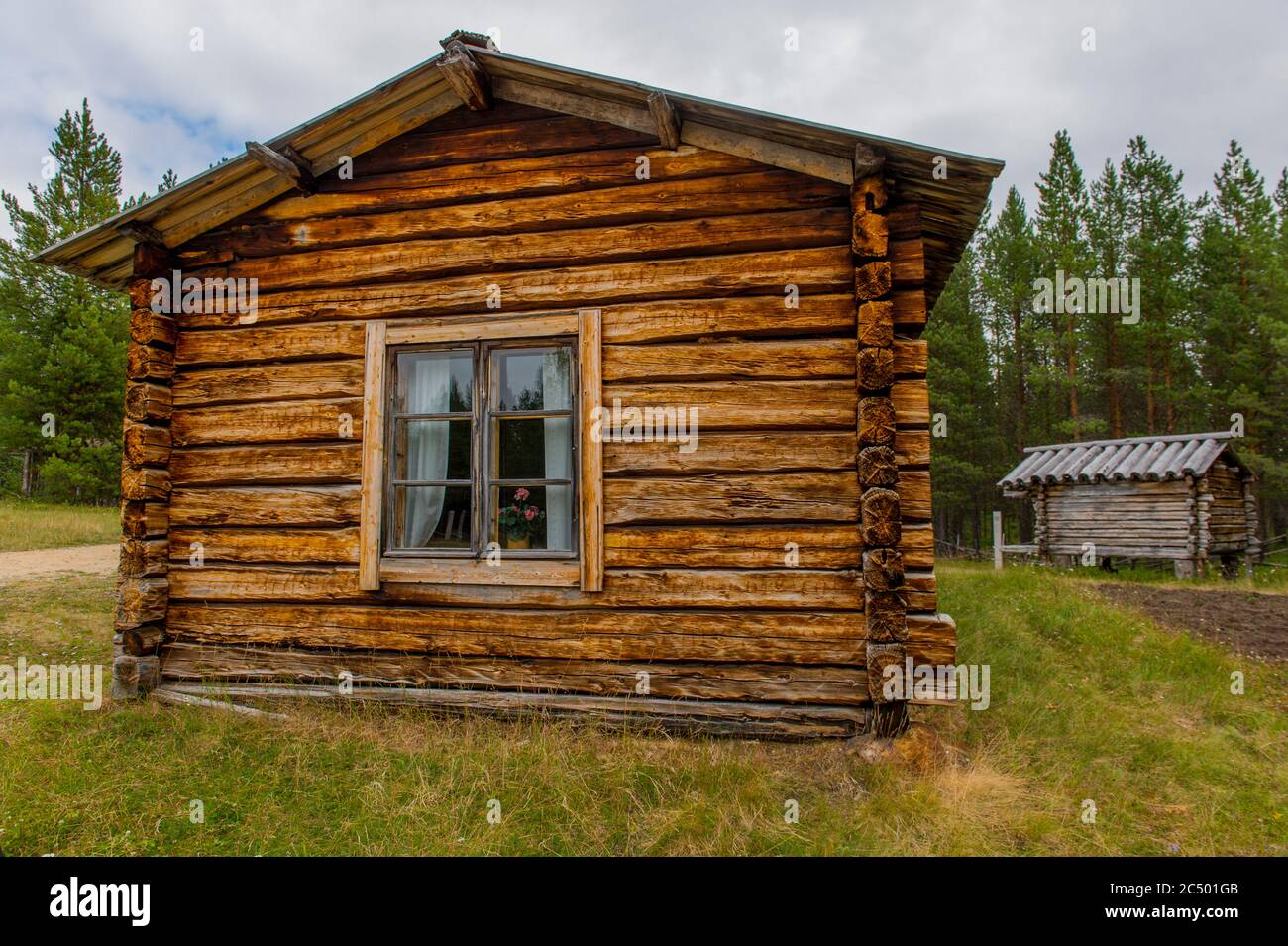 Sami log house at the open-air section of Siida Museum in Inari, which ...