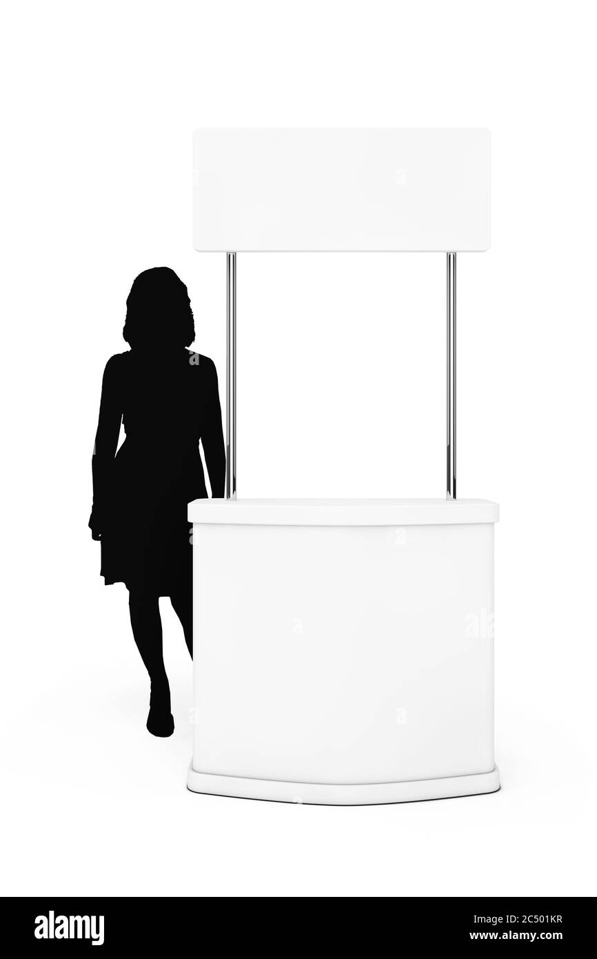 Blank Promotion Stand with Woman Silhouette on a white background. 3d ...