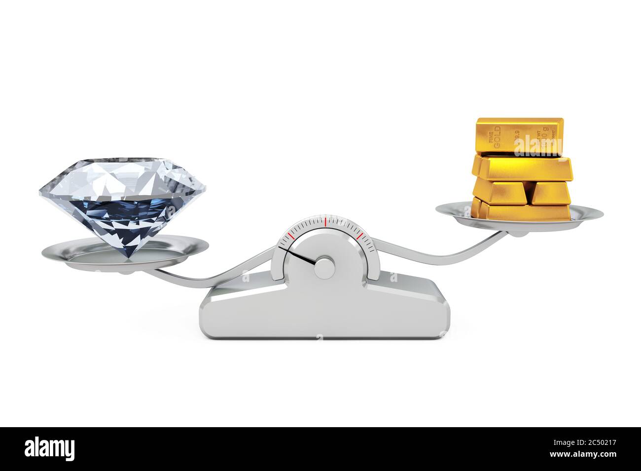 Giant Diamond with Golden Bars Balancing on a Simple Weighting Scale on ...