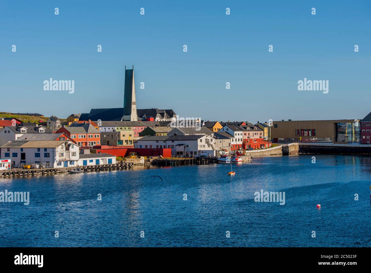 View of Vardo, a town on an island in the Barents Sea in northern ...