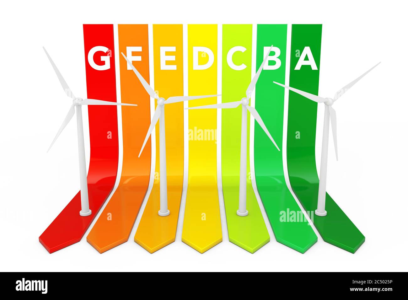 Windmill Turbine over Energy Efficiency Rating Chart on a white ...