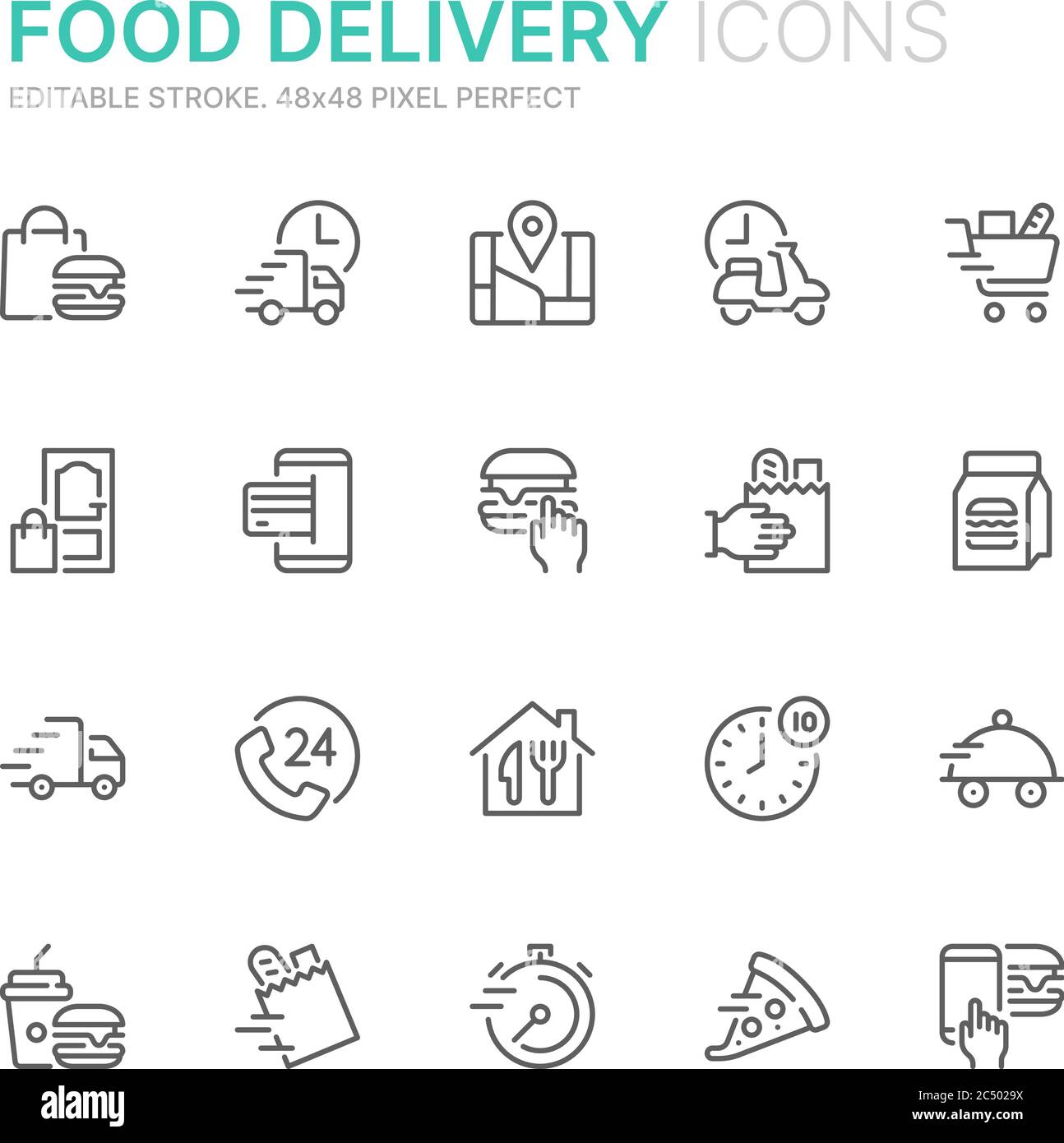 Collection of food delivery related line icons Stock Vector Image & Art - Alamy